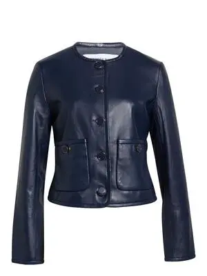 Veronica Beard Andrea Lambskin Leather Jacket - Navy
