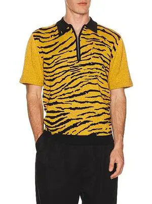 BEAMS Half Zip Knit Polo Animal Jacquard - Tiger