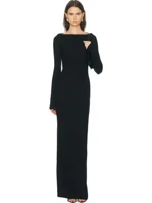 Eterne Long Sleeve Boatneck Maxi Dress - Black