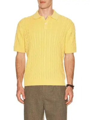 BEAMS Beams Plus Knit Polo Cable In Green Yellow