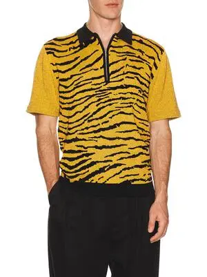 BEAMS Half Zip Knit Polo Animal Jacquard - Tiger