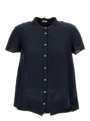 BIFFI Linen Short-sleeve Shirt - Blu