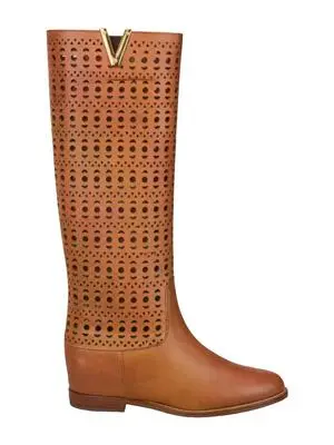 VIA ROMA 15 Cutout-details Knee-high Leather Boots - Brown