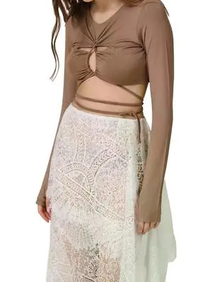 PNK Long-sleeve Cutout-detail Top - Neutrals
