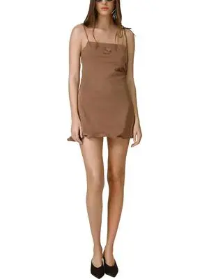 PNK Tie-strap Ruffled Mini Dress - Brown