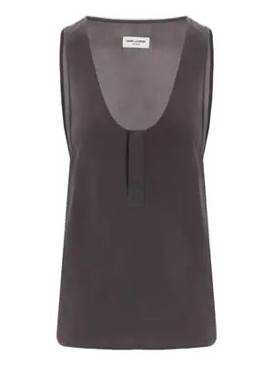 Saint Laurent Sleeveless Silk Top - Grey