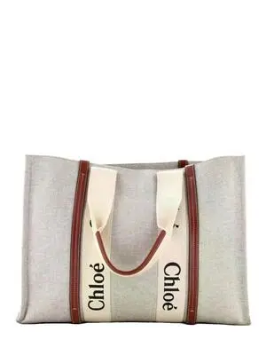 Chloé Woody Canvas With Leather Large Tote Bag - Brown