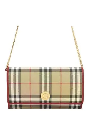 Burberry House Check Coated Canvas Wallet On Chain Crossbody Bag - Brown