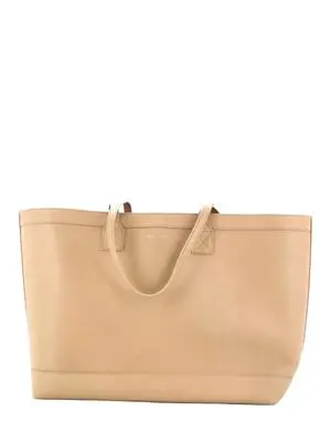 Burberry Shopping Leather Tote Bag With Check Canvas Interior - Neutrals
