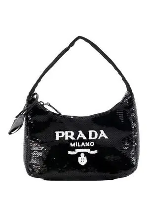 Prada Re-edition 2000 Sequins Mini Hobo Bag - Black