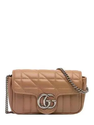 Gucci Mini GG Marmont Matelasse Leather Flap Crossbody Bag Brown