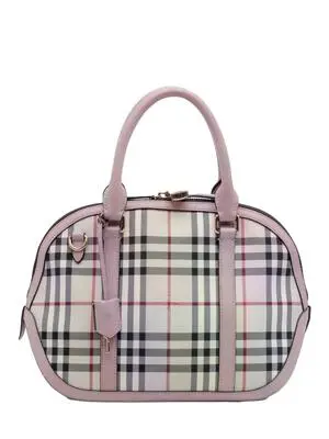 Burberry Small Haymarket Check Coated Canvas Orchard Bowling Bag Satchel - Brown