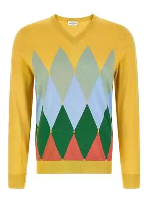 BALLANTYNE Argyle Pattern V-neck Sweater - Yellow