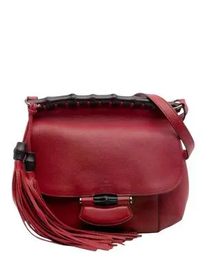 Gucci Medium Leather Bamboo Nouveau Fringe Crossbody Bag - Red