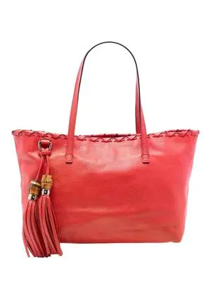 Gucci Leather Bamboo Tassel Tote Bag - Red