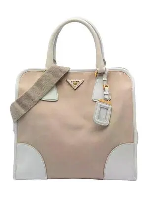 Prada Saffiano Trimmed Canvas Canapa Satchel - Brown