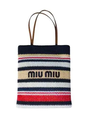 MIU MIU Raffia-Effect Woven Tote Bag