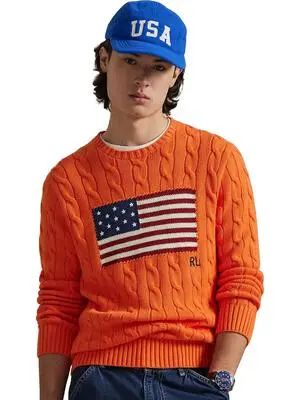 Ralph Lauren Cable-knit Iconic Flag Sweater - Sailing Orange