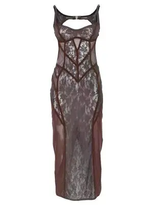 Attico Lace-paneled Midi Dress - Brown