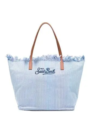 MC2 SAINT BARTH Fringed-detail Striped-pattern Tote Bag - Blue