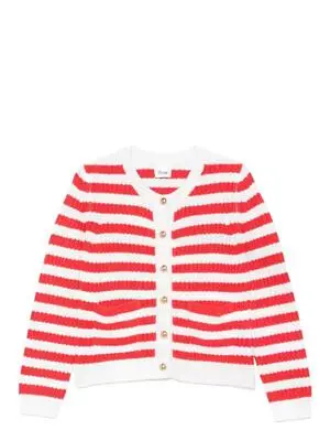 ALLUDE Striped Buttoned Cardigan - Red