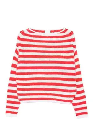 ALLUDE Striped Boat-neck Sweater - Red
