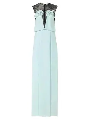 Costarellos Liora Chantilly-lace Floral-appliqué Maxi Dress - Blue