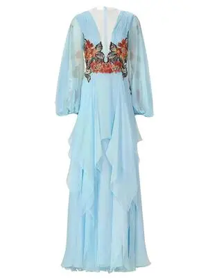 Costarellos Floral-appliqué Maxi Dress - Blue