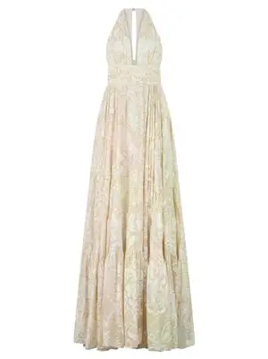 Roberto Cavalli Halterneck Floral Print Dress - Neutrals