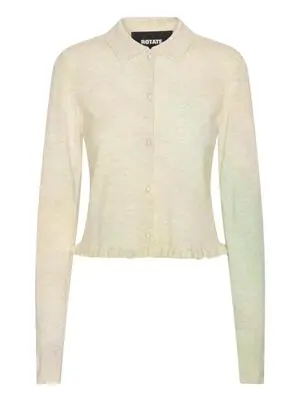 ROTATE BY BIRGER CHRISTENSEN Polo-collar Cardigan With Ruffle Hem - Neutrals