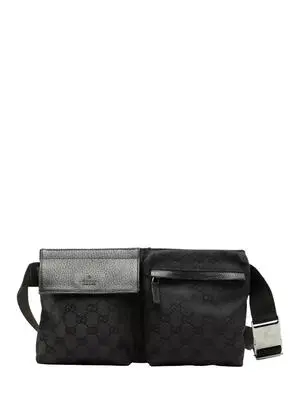 Gucci Gg Canvas Double Pocket Belt Bag - Black