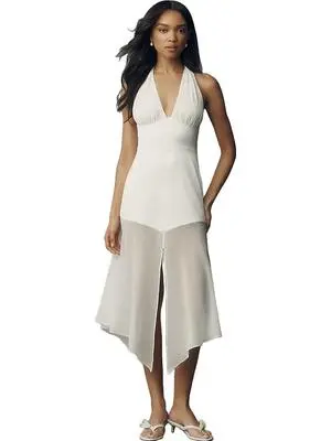 halter neck wedding dress with sleeves Puff sleeve swing collar halter open back wedding dress- Lati main image 1