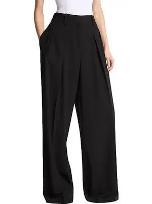 Michael Kors Pleated Wide-leg Wool Trousers - Black