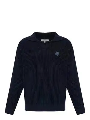 Maison Kitsuné Logo-embroidered V-neck Sweater - Blue
