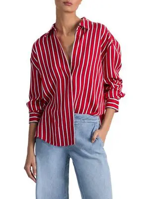 Alice + Olivia Dimitra Oversized Striped Button-up Shirt - Teakwood Chili Pepper