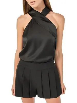 Endless Rose Satin Halter Top - Black