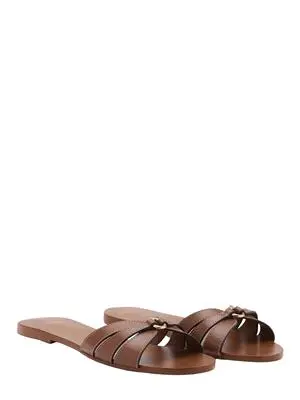 MANGO Minimalist Leather Slide Sandal
