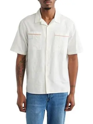 WAX LONDON Didicot Summer Appliqué Cotton & Linen Camp Shirt - Ecru