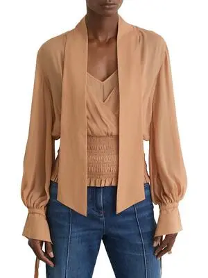 REISS Phoebe Tie-neck Smock Top - Rust Orange