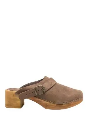 BOSABO Annaé Buckle Suede Clogs - Brown