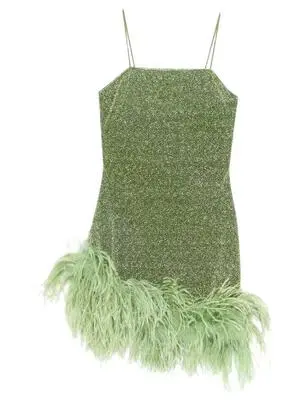 Oseree Feather-trim Mini Dress - Green