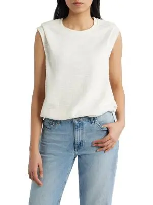 Wit & Wisdom Pleated Shoulder Bubble Hem Sleeveless Top - Vanilla