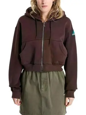 Adidas Zipped Cropped Hoodie - Brown