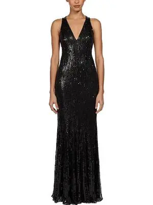 Jenny Packham Sequin V-Neck Maxi Gown Liquorice