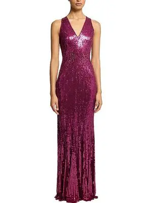 Jenny Packham Sequin V-Neck Maxi Gown Merlot
