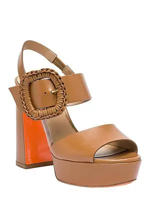 Santoni Leather High-heel Platform Sandal - Medium Brown