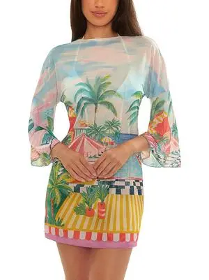 BECCA By Rebecca Virtue Miami Beach Tie Front Mesh Tunic - Multi