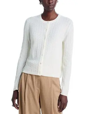 Theory Ribbed Cable Knit Cashmere Cardigan - Ivory