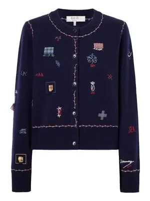 Sea Claira Embroidered Wool Cardigan - Blue