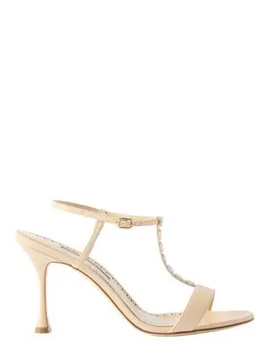 Manolo Blahnik Imbosan 90 Button-detailed Leather Sandals - Neutrals